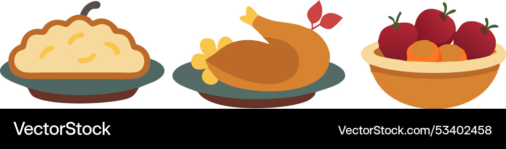Traditional thanksgiving feast icon set Royalty Free Vector