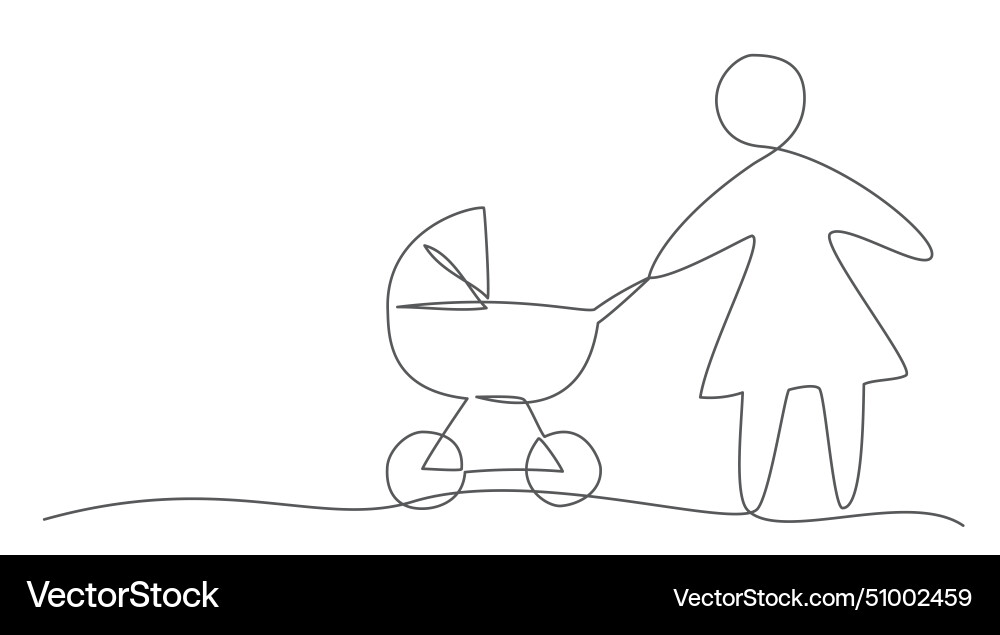 Baby stroller one line drawing isolated on white Vector Image
