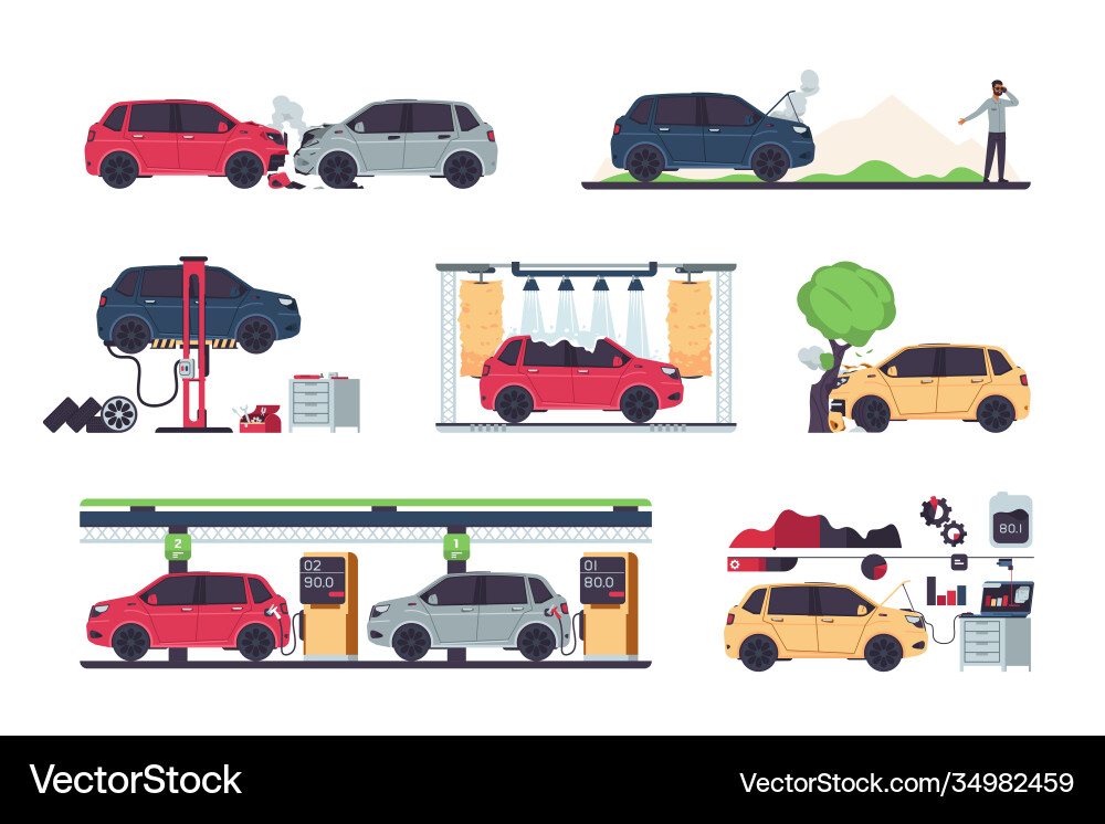 Car service road crashes and vehicle usage Vector Image