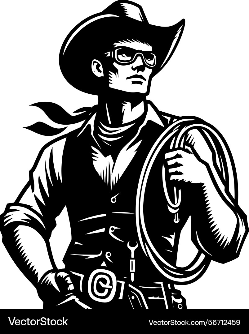 Cowboy with lasso standing pose Royalty Free Vector Image