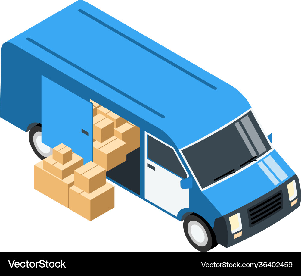 Office relocation van composition Royalty Free Vector Image