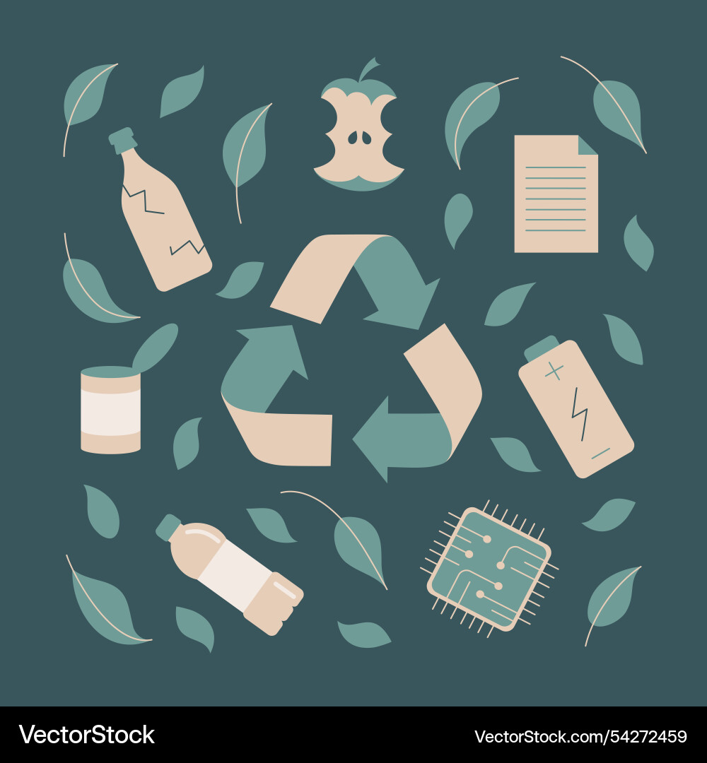 Recycling symbol with waste icons Royalty Free Vector Image