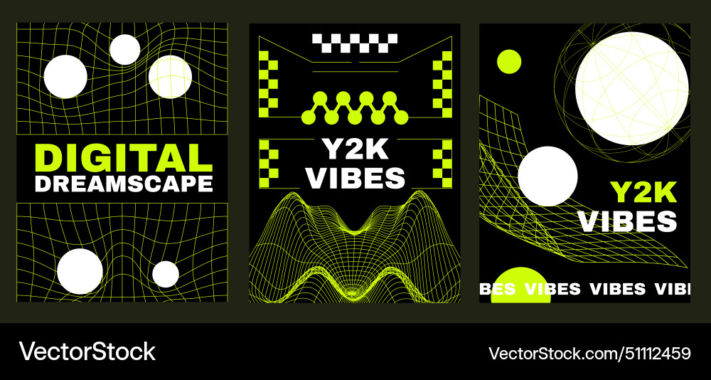 Retro futuristic vibe flyers set Royalty Free Vector Image