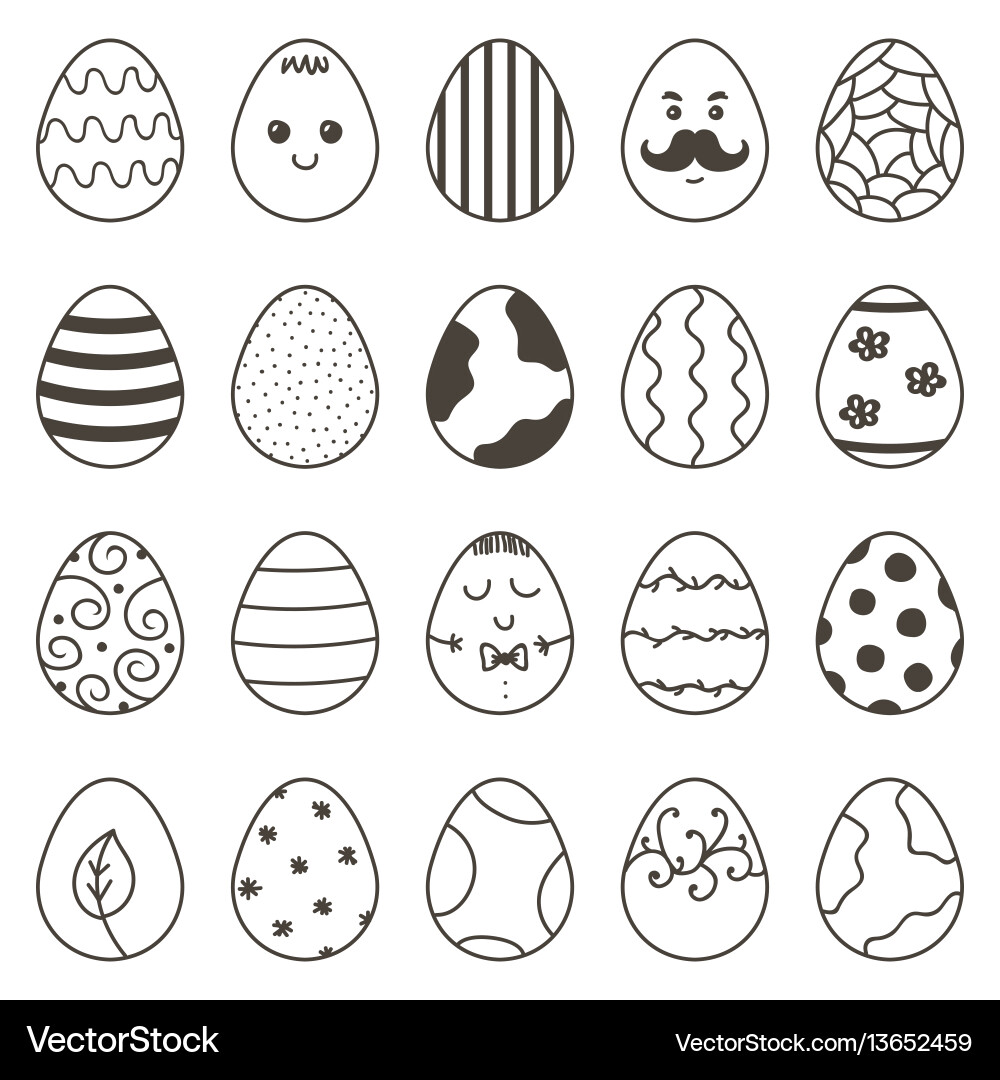 Set of cute monochrome doodle easter Royalty Free Vector