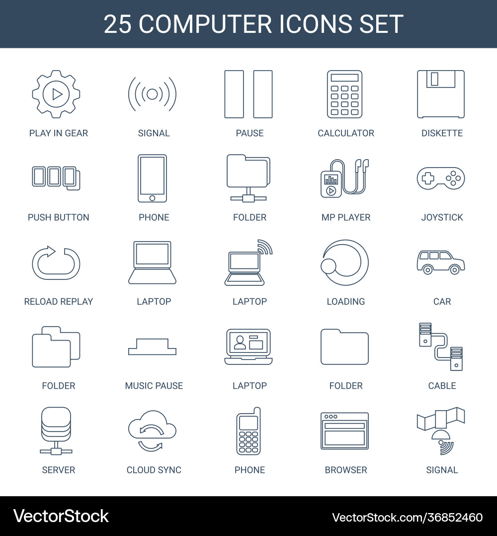 25 computer icons Royalty Free Vector Image - VectorStock