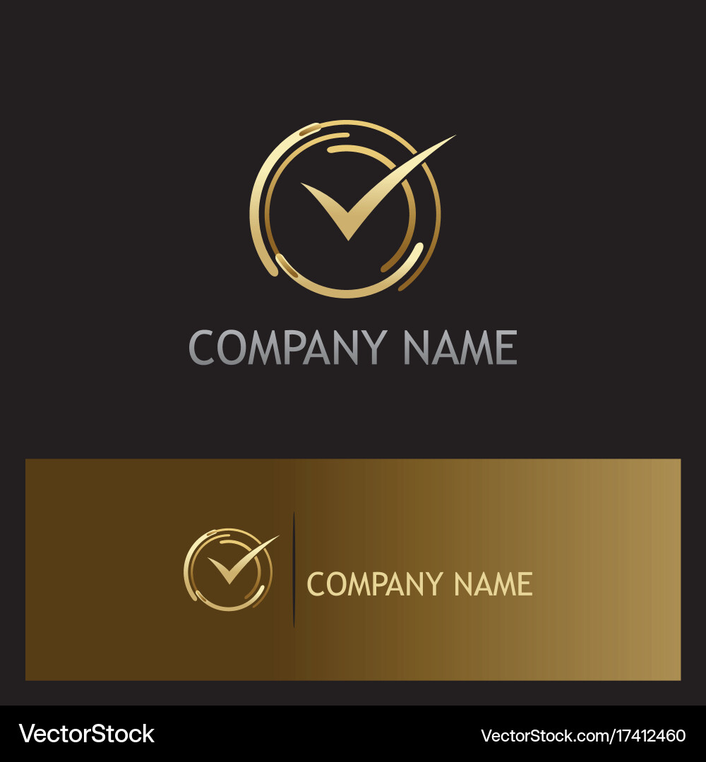 Approve check mark gold logo Royalty Free Vector Image