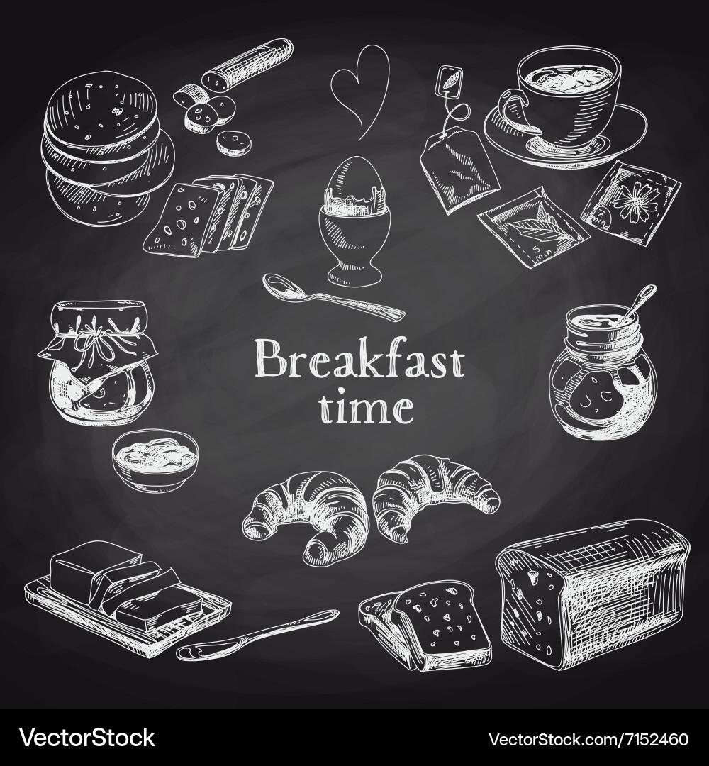 Breakfast hand drawn set vintage Royalty Free Vector Image