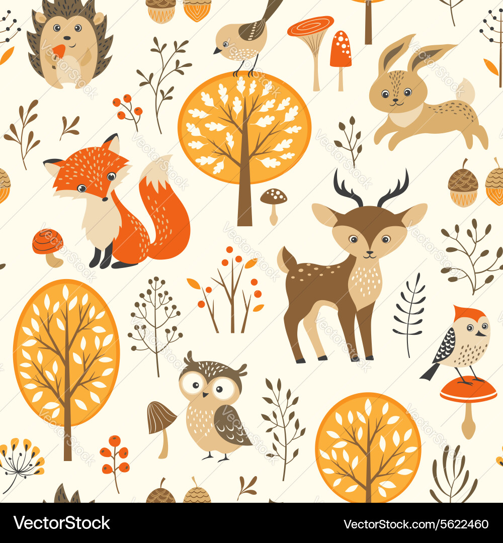 Cute autumn forest pattern Royalty Free Vector Image