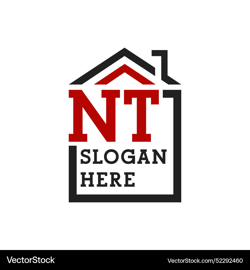 Initial nt house logo for roofing letter nt real Vector Image