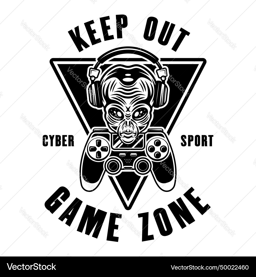 Keep out game zone sign with alien head Royalty Free Vector
