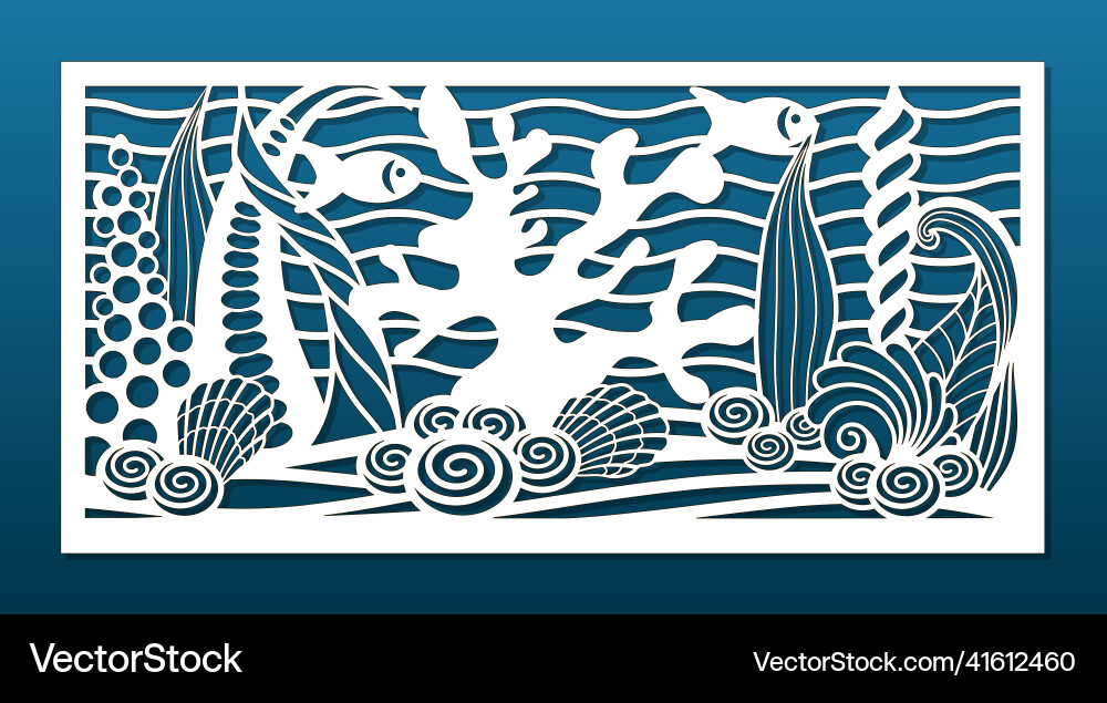 Laser cut panel with ocean underwater design cnc Vector Image
