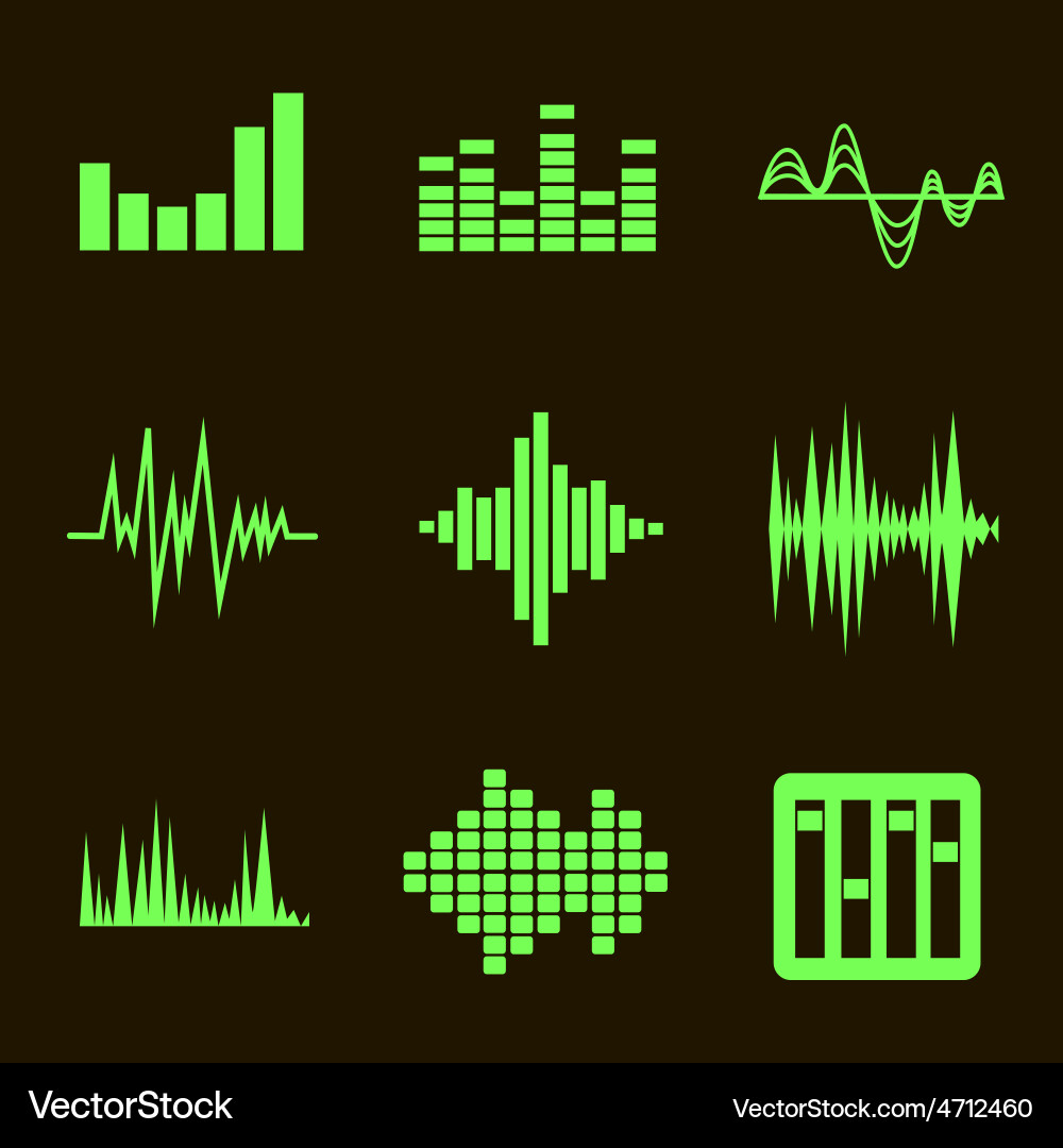 Music soundwave icon set on black Royalty Free Vector Image