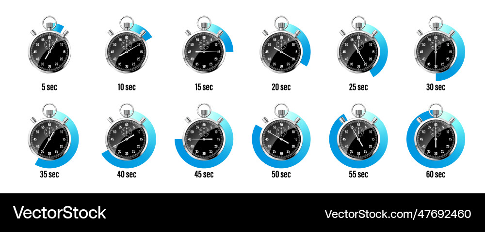 Realistic classic stopwatch shiny metal Royalty Free Vector