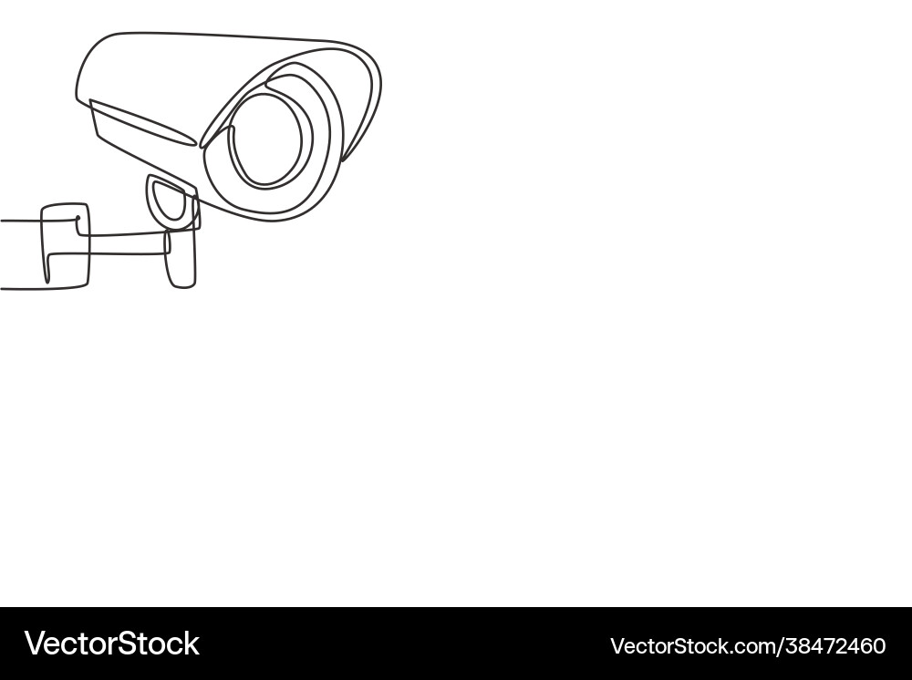 Single continuous line drawing cctv with a round Vector Image