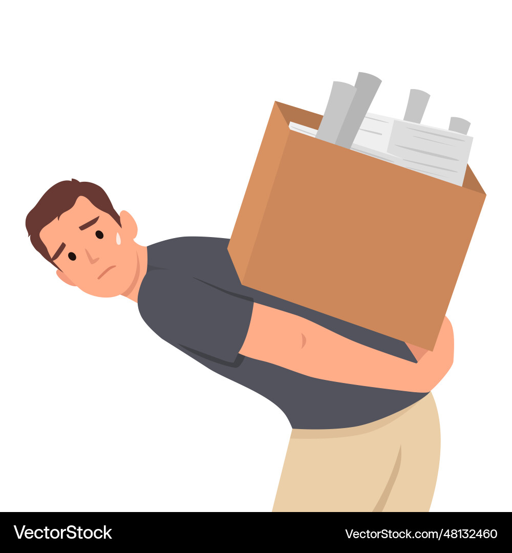 Young man carry heavy case or big box Royalty Free Vector