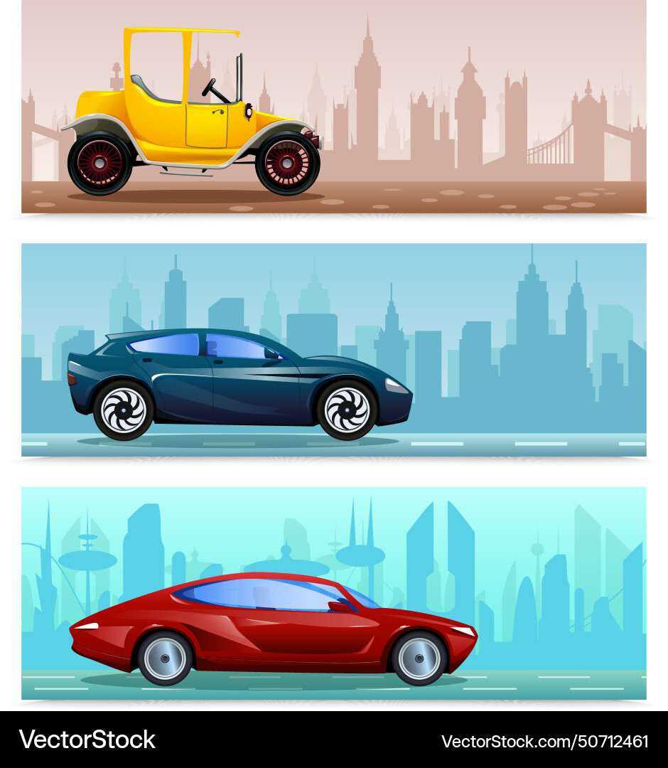 Car evolution banners set Royalty Free Vector Image
