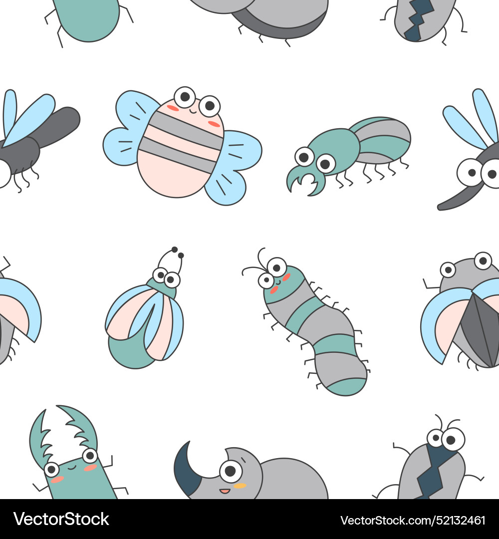 Cute insects cartoon characters seamless pattern Vector Image