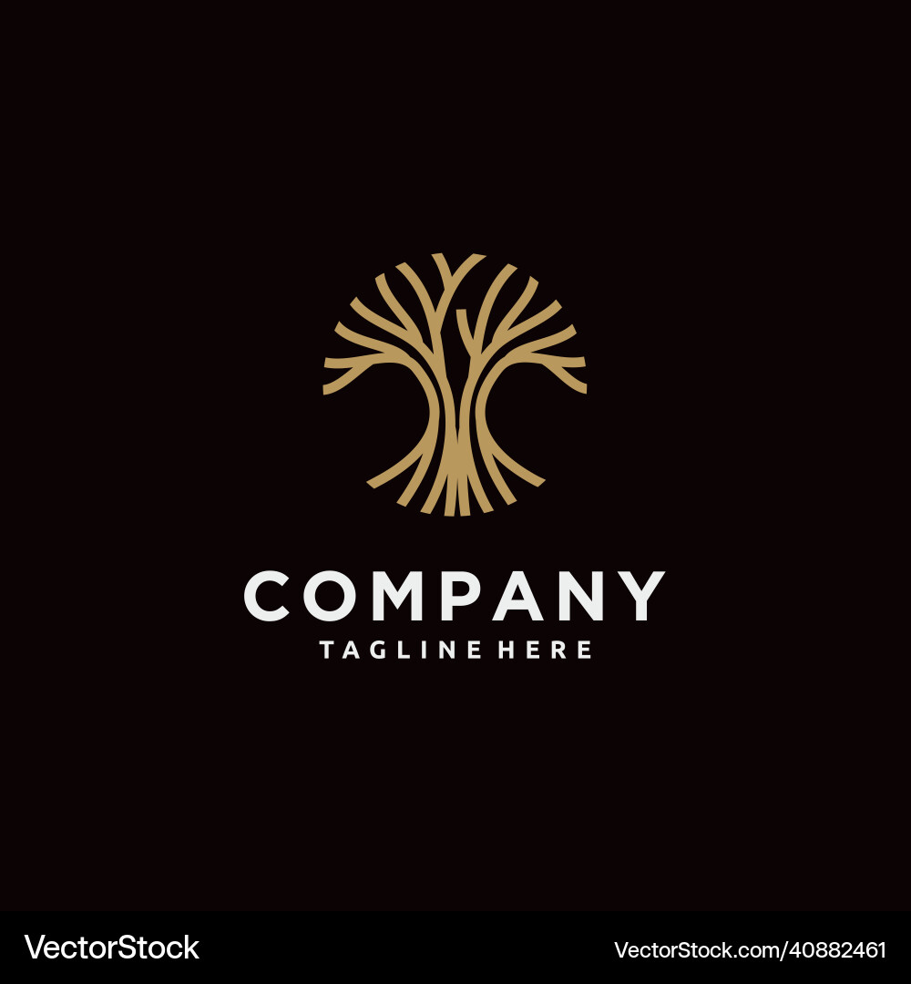 Elegant Gold Tree Roots Logo Royalty Free Vector Image