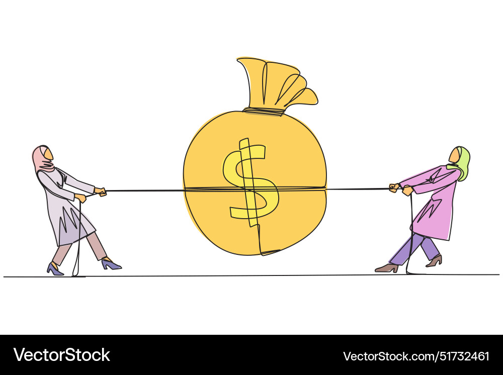 Single one line drawing two greedy arabian Vector Image