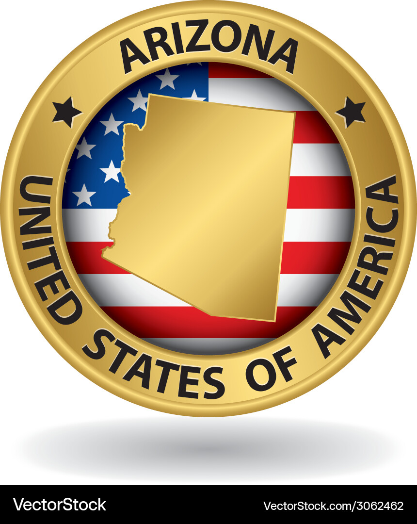 Arizona state gold label with map Royalty Free Vector Image