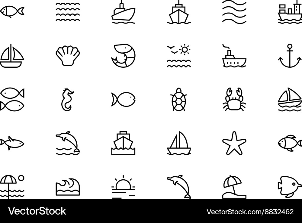 Sea Line Icons - Marine Collection Royalty Free Vector Image