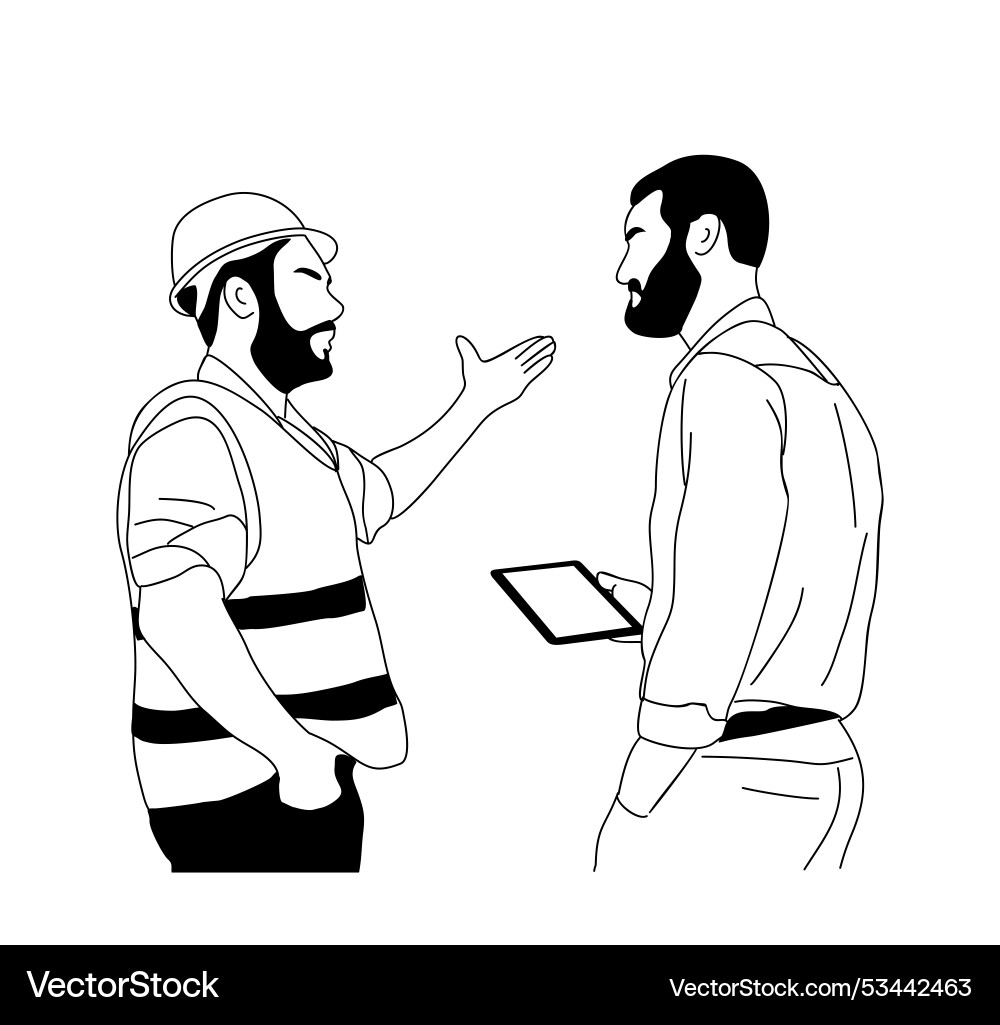 Architect manager do short brief to builder Vector Image