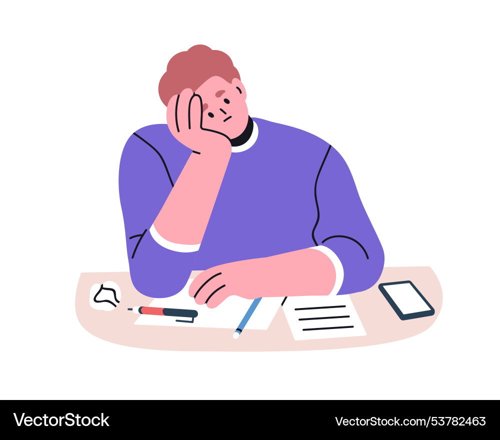 Bored tired student sitting at desk unmotivated Vector Image