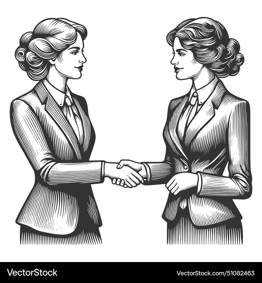 Businesswomen handshake engraving Royalty Free Vector Image