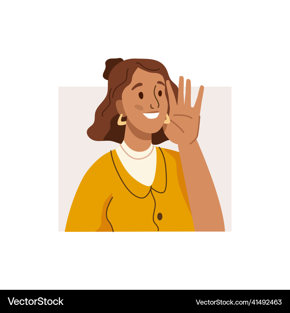 Cheerful female character waving hello gesture Vector Image