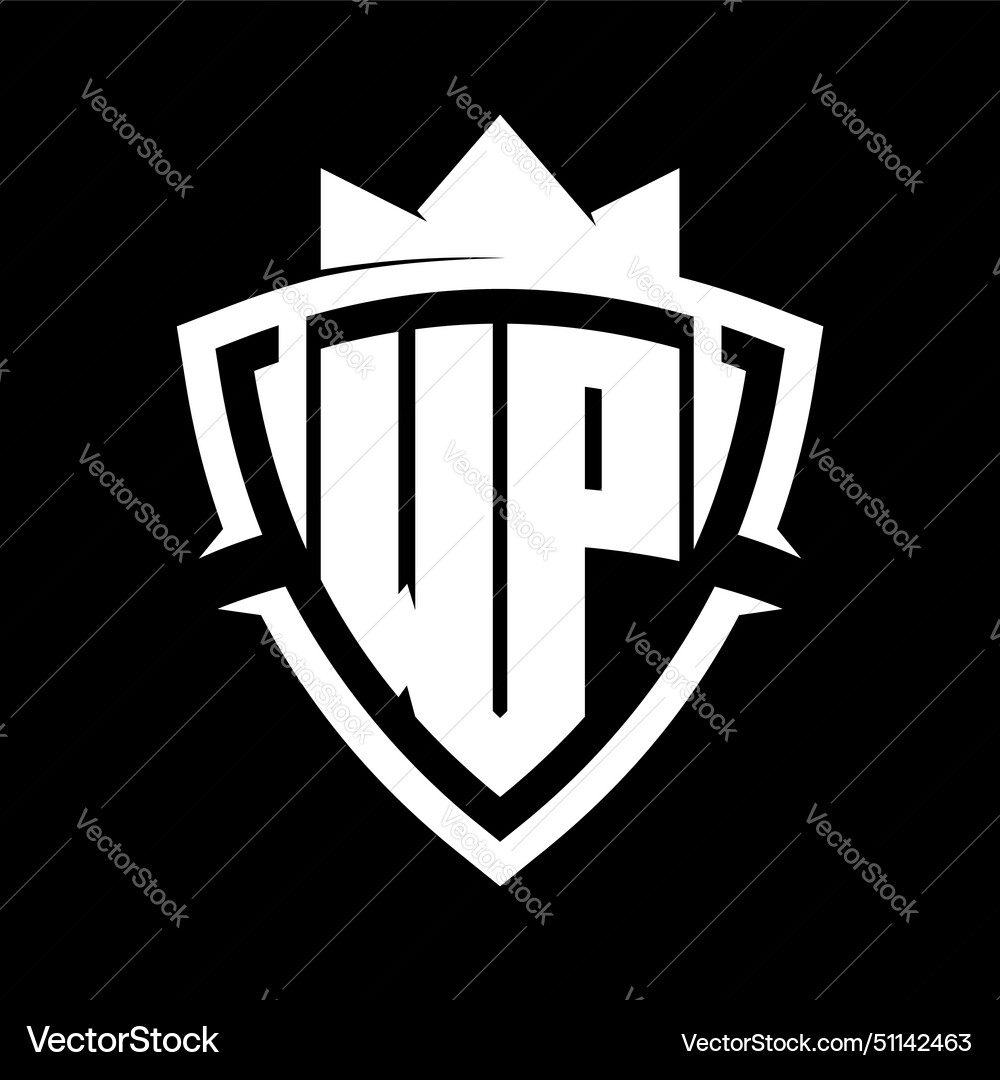 Wp letter monogram with triangle curve shield Vector Image
