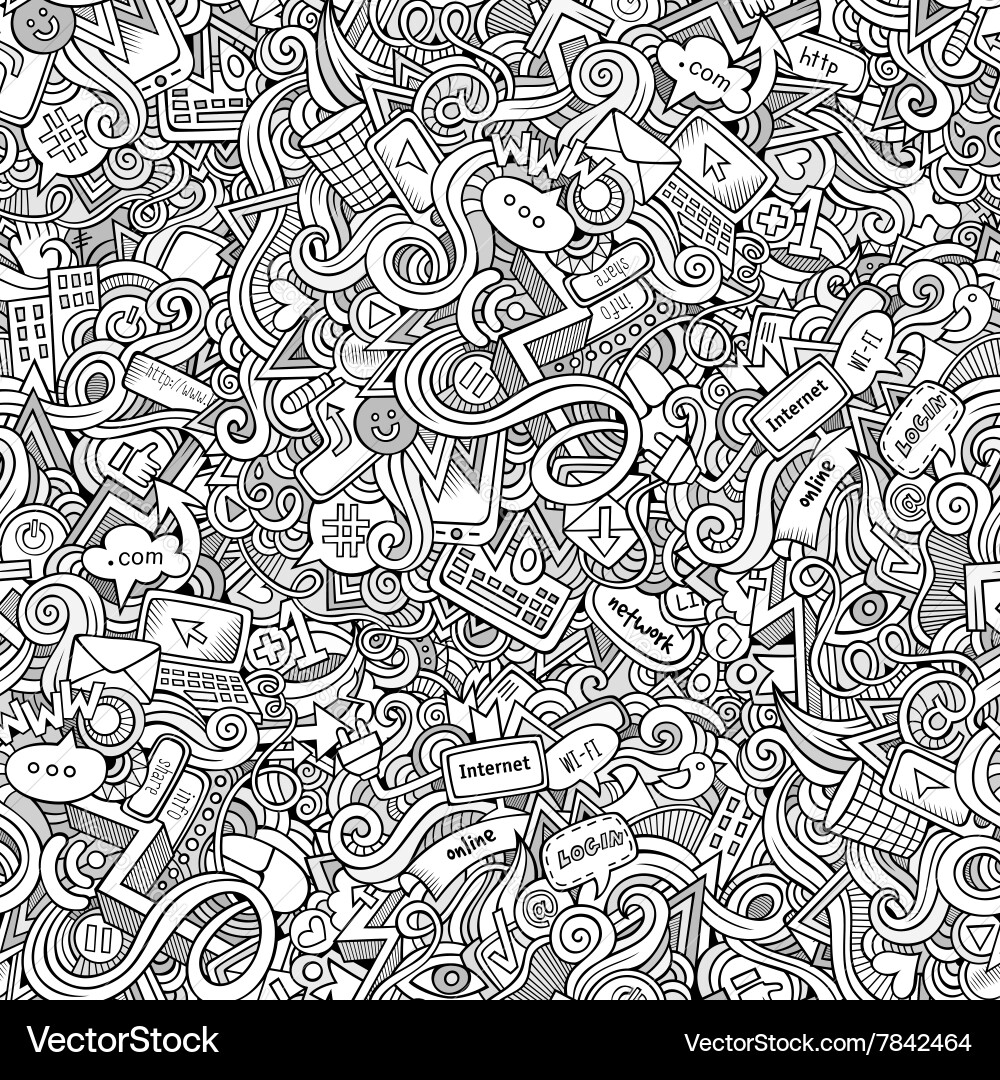 Cartoon hand-drawn doodles internet social Vector Image