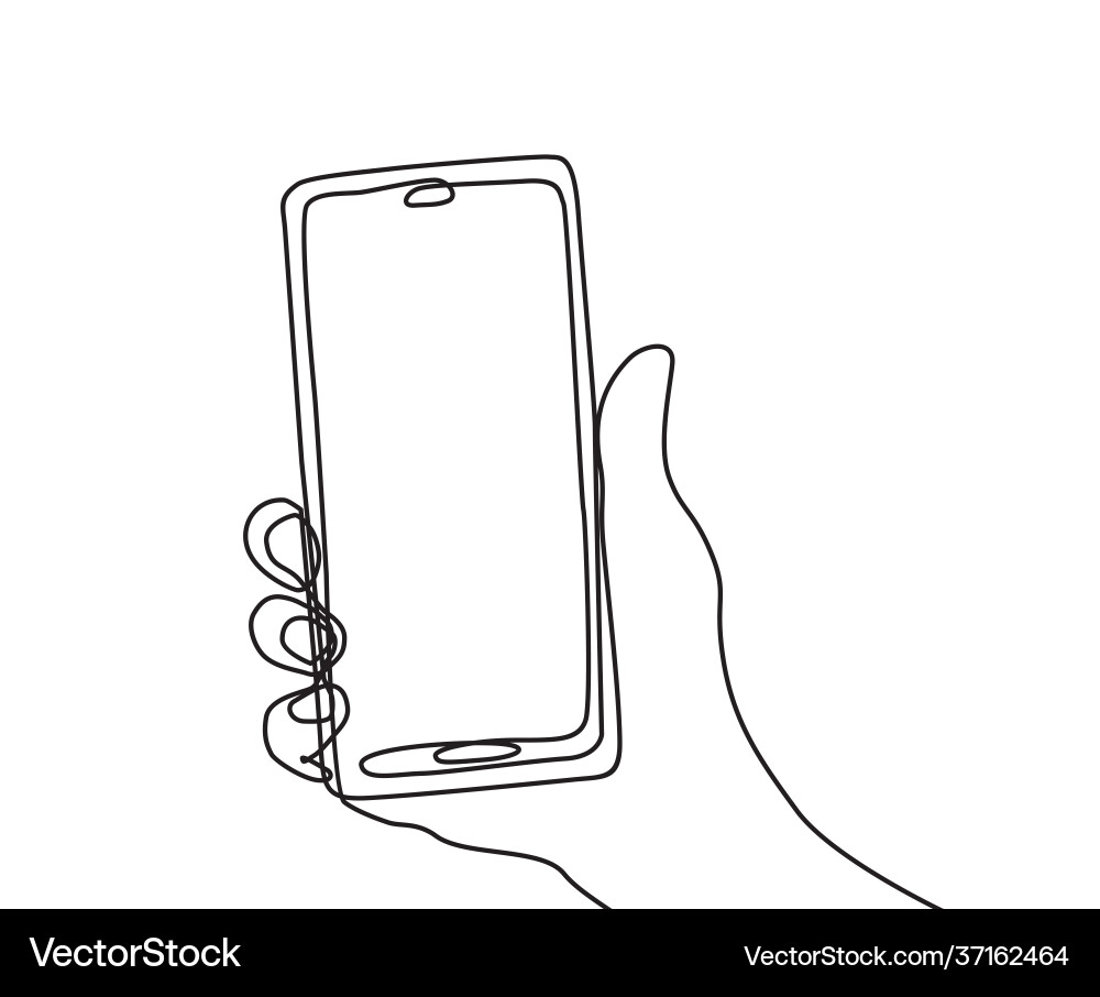 Continuous one line drawing in his hand phone Vector Image