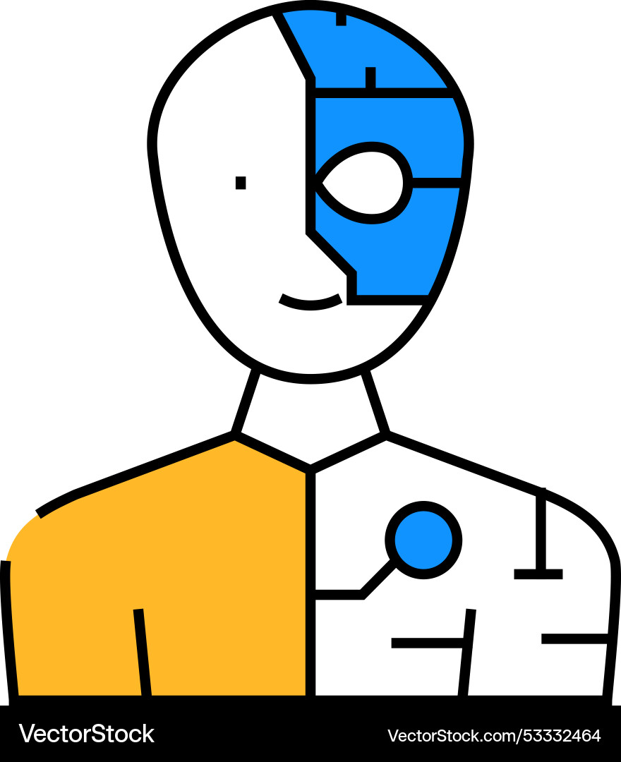 Cyborg fantasy character icon color Royalty Free Vector