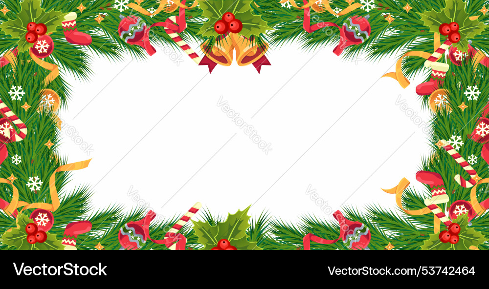 Frame of decorated christmas tree branches Vector Image