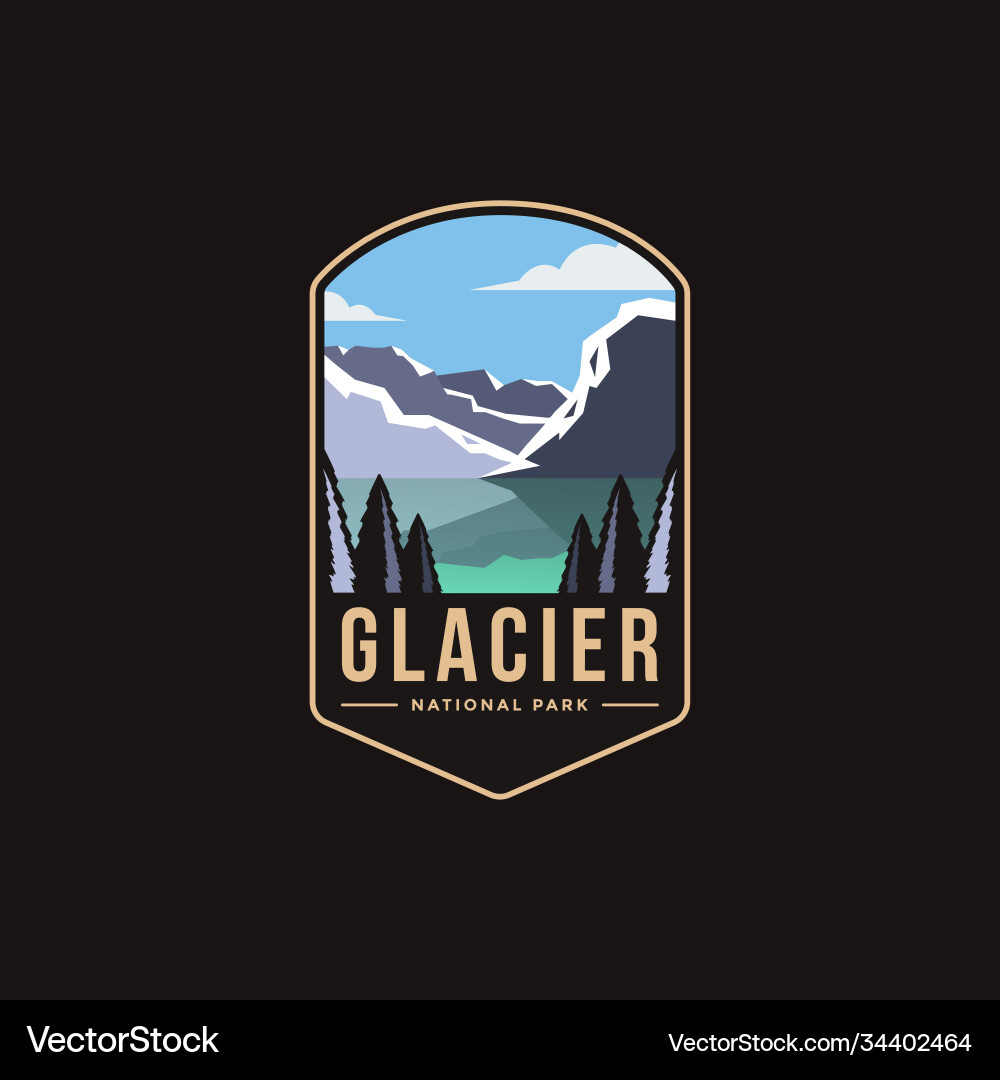 Glacier national park emblem patch logo Royalty Free Vector