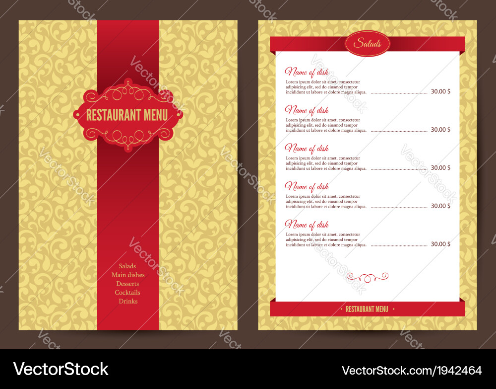 Golden Seamless Restaurant Menu Royalty Free Vector Image