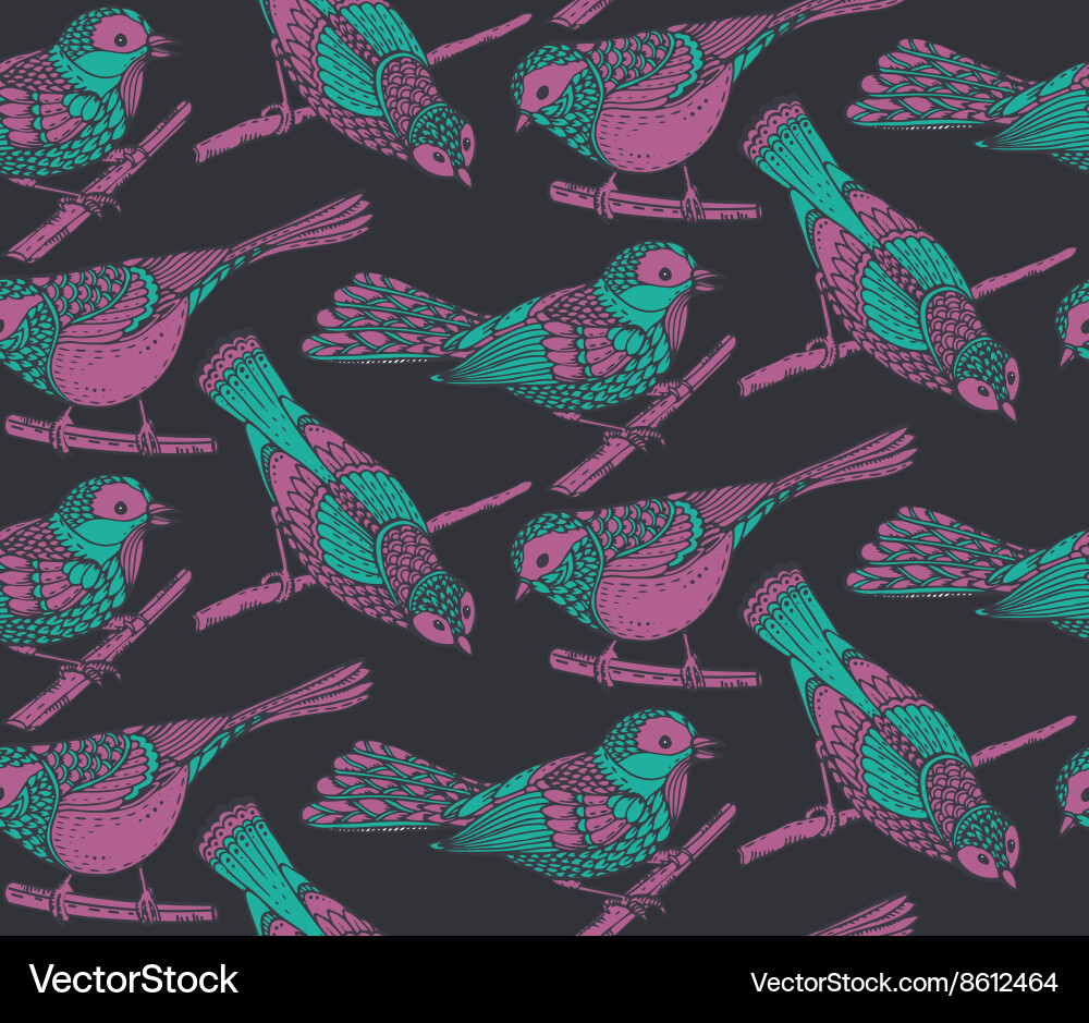 Ornate Bird Seamless Pattern Royalty Free Vector Image