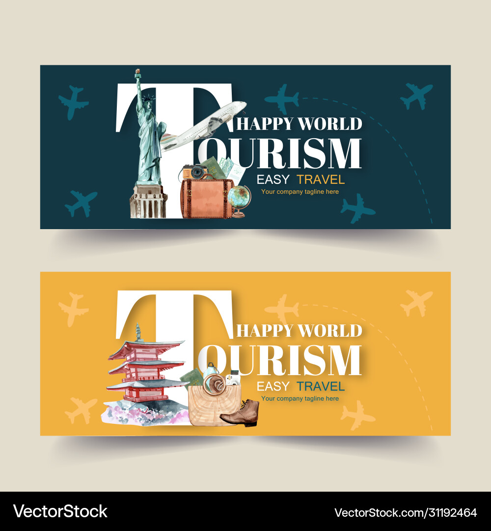 Tourism day banner design with sculpture map Vector Image