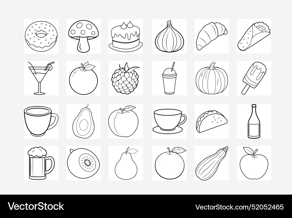 24 foods beverages and drinks Royalty Free Vector Image
