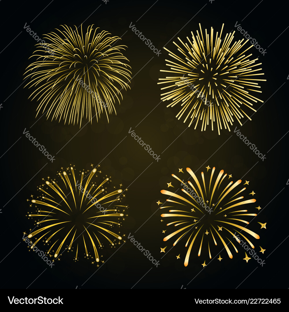 Beautiful gold fireworks set bright Royalty Free Vector