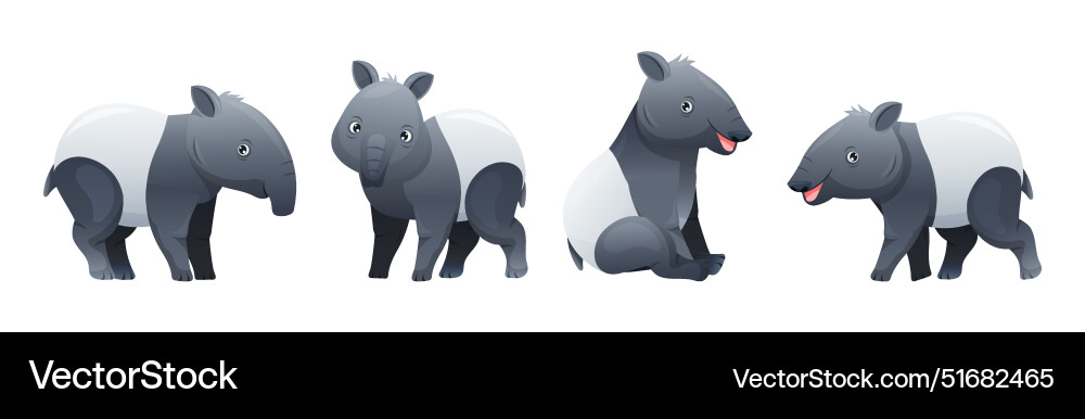 Cute malayan tapir as asian animal with white Vector Image