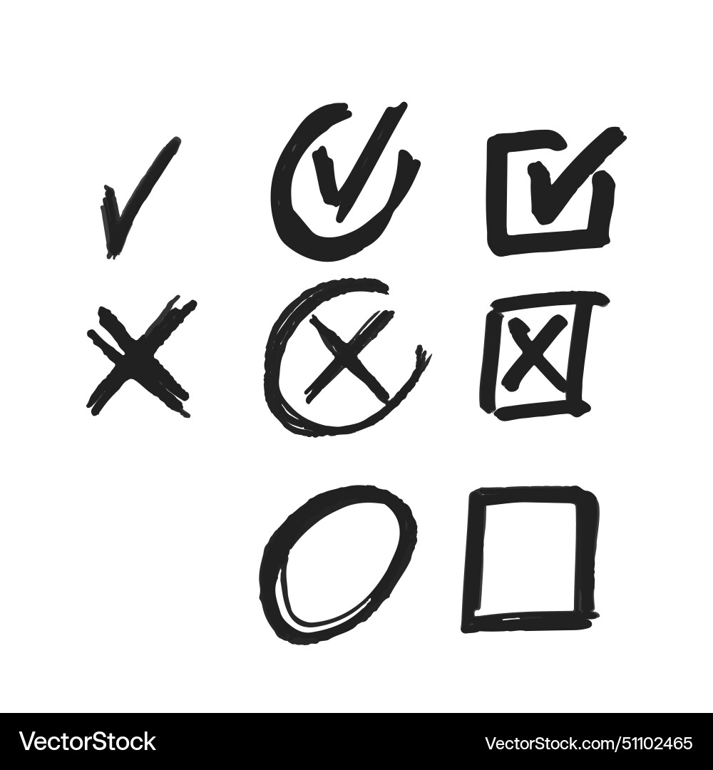 Doodle cross and check marks x symbol indicating Vector Image