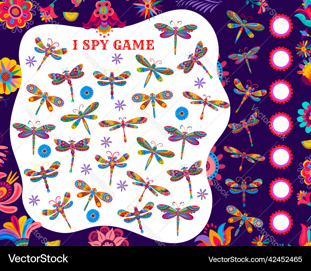 I spy count game worksheet with dragonflies Vector Image
