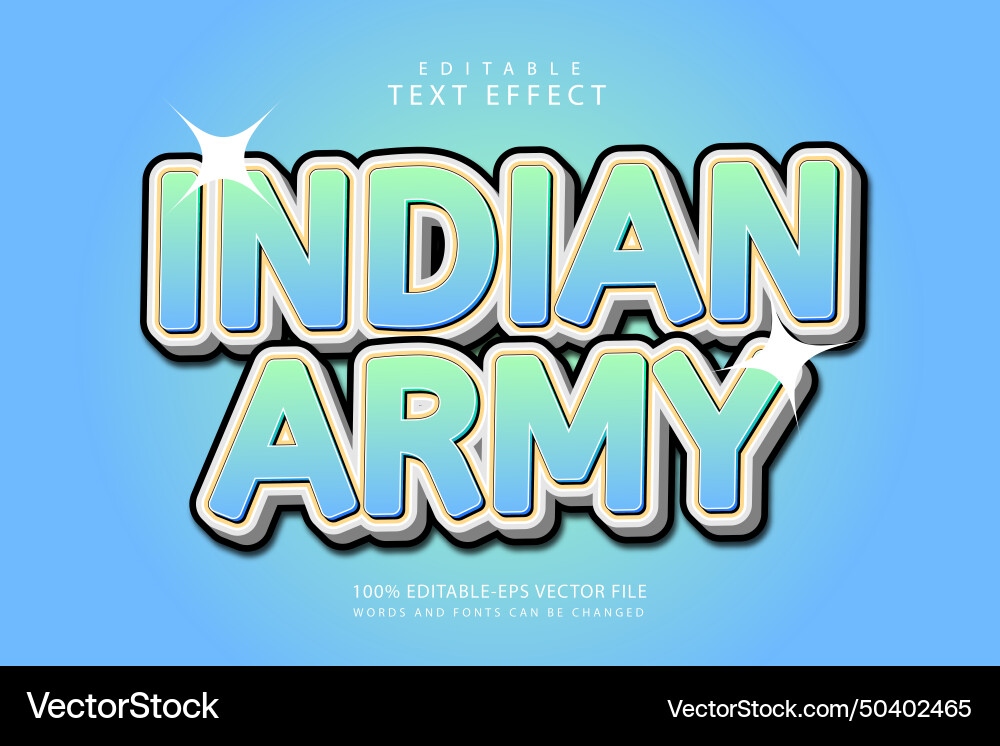 India army editable text effect 3 dimension Vector Image