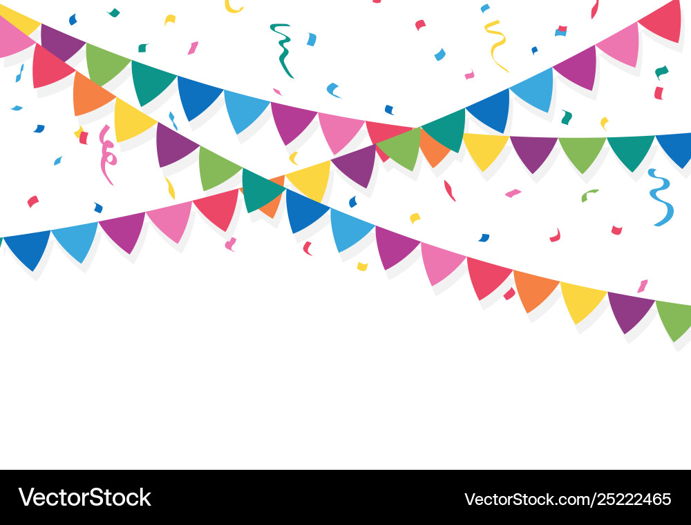 Party flags with confetti and ribbons Royalty Free Vector