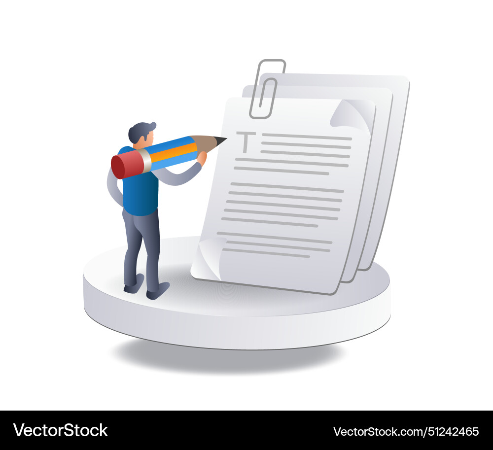 Writing on paper infographic 3d flat isometric Vector Image