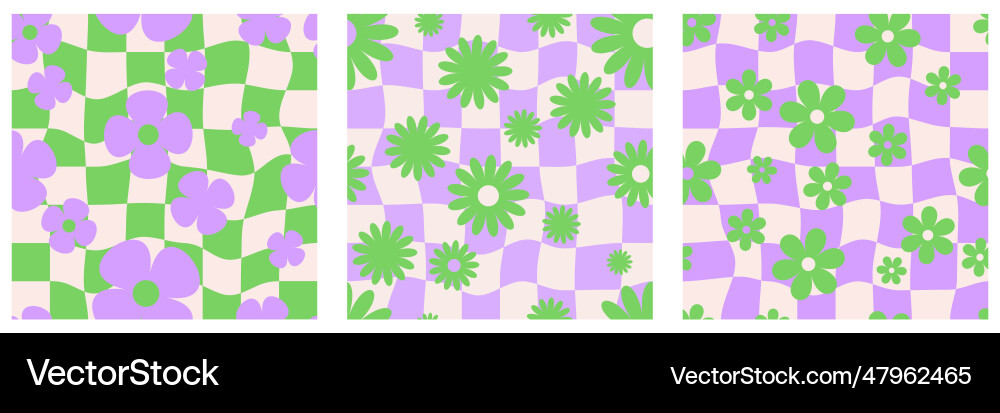 Y2k flower pattern groovy checkerboard with daisy Vector Image