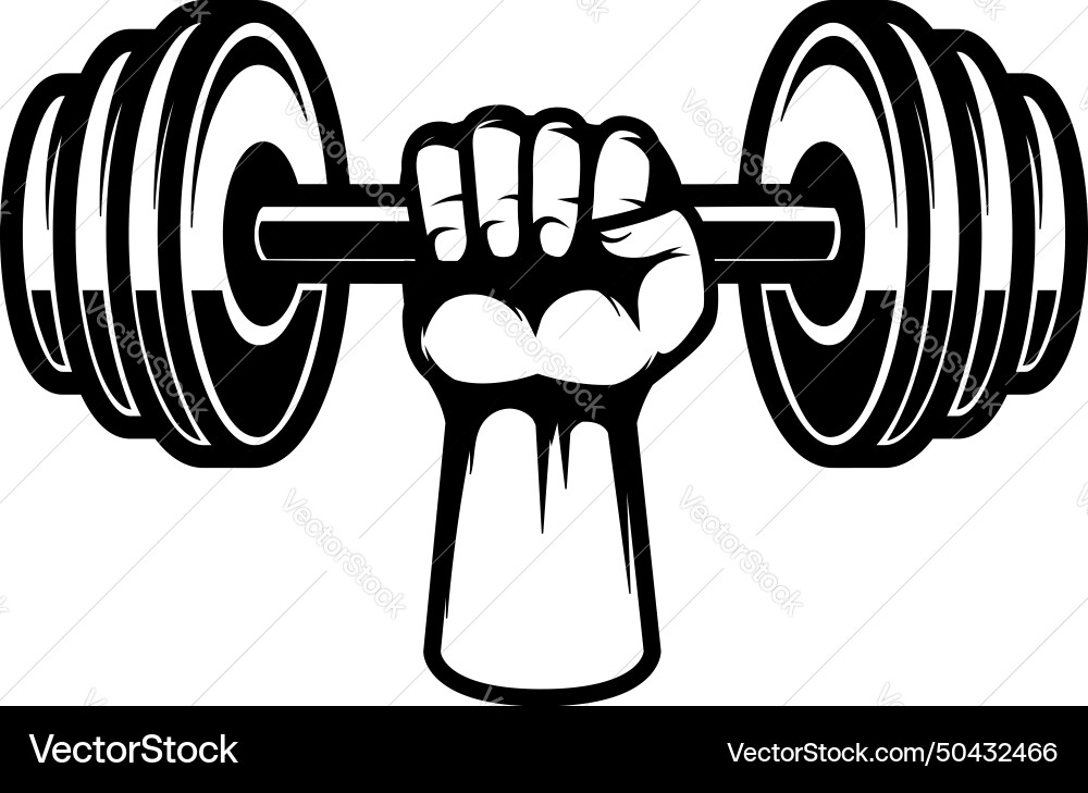 Hand with gym dumbell design element for emblem Vector Image