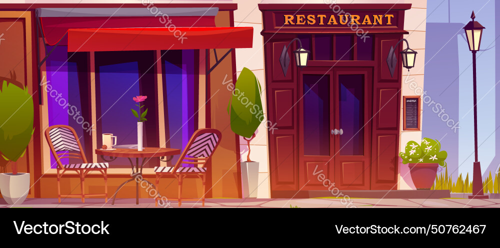 Cartoon restaurant outside eating area Royalty Free Vector