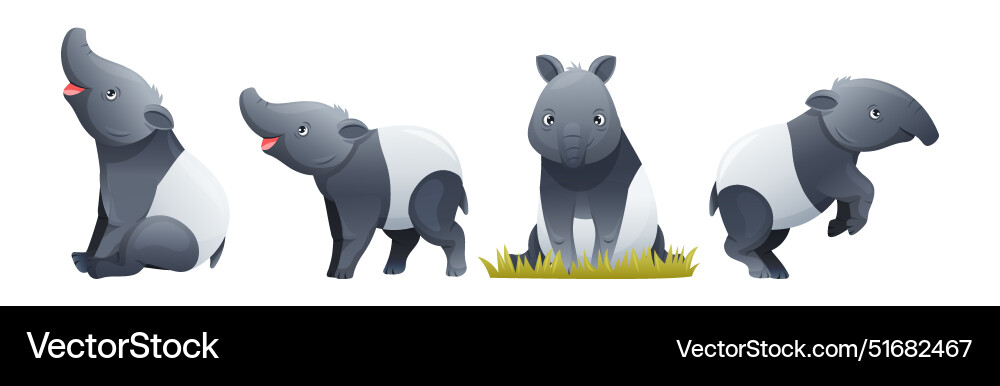 Cute malayan tapir as asian animal with white Vector Image